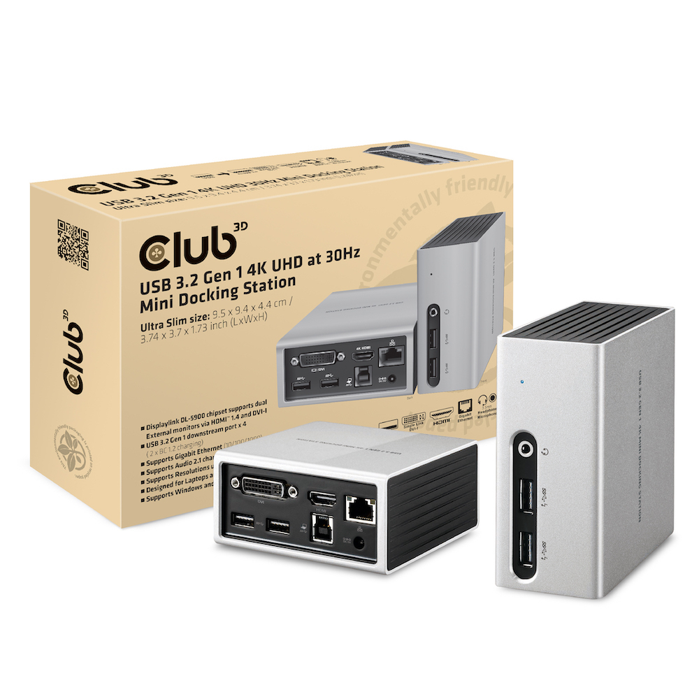 CLUB3D USB 3.2 Gen 1 4K UHD at 30Hz Mini Docking Station Ultra slim ...